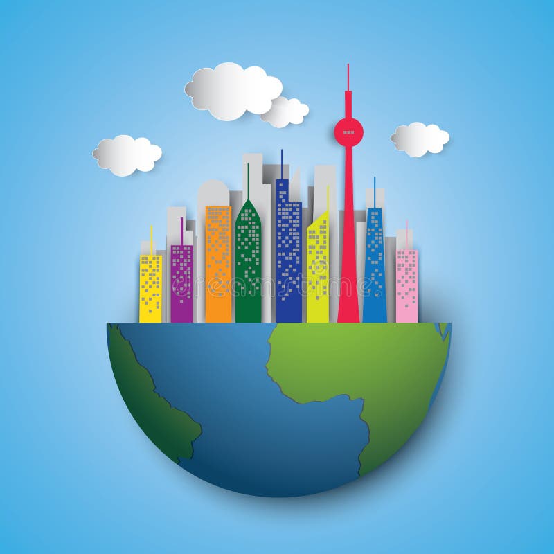 Earth with towers antennas stock illustration. Illustration of station ...