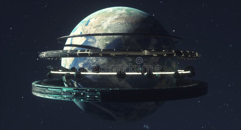 Earth with Futuristic Structures Arround it Stock Illustration ...