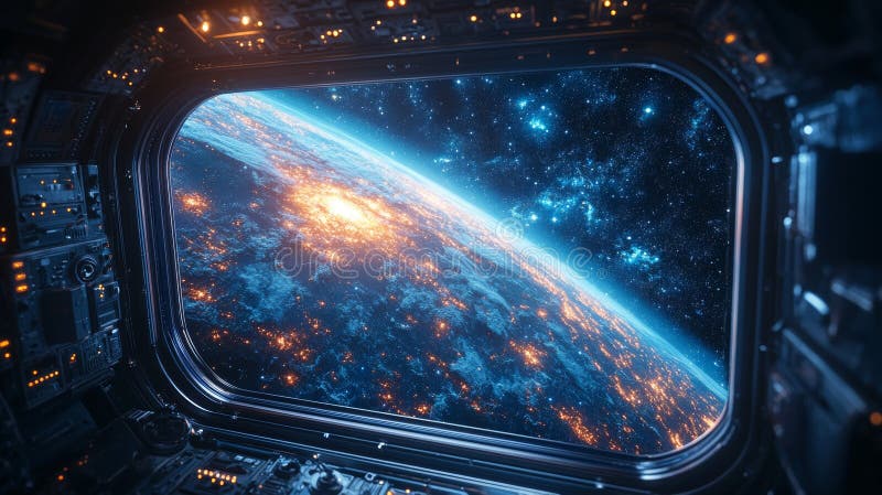 Earth Seen from the Window of a Space Ship Stock Illustration ...
