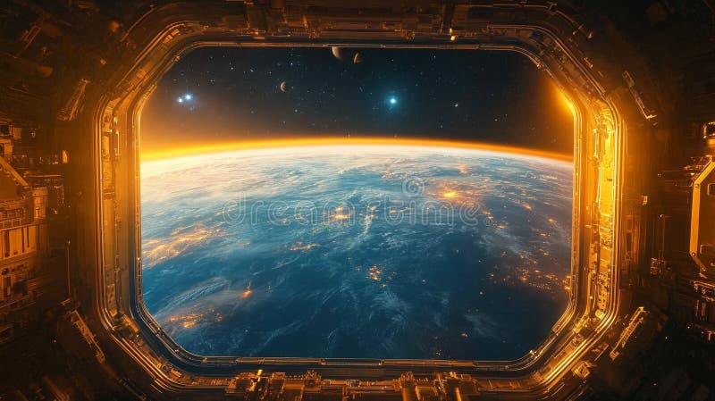 Earth Seen from the Window of a Space Ship Stock Illustration ...