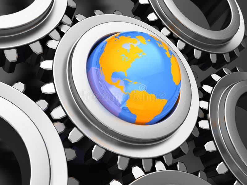 Earth and gear wheels stock illustration. Illustration of pinion - 13429094