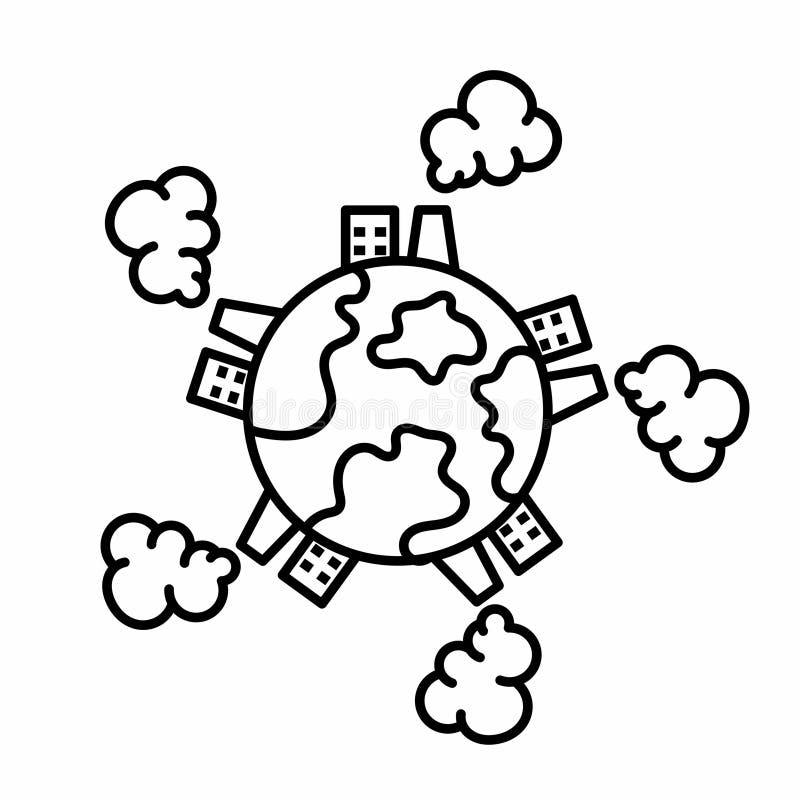 Earth Global Pollution Outline Vector Stock Vector - Illustration of ...