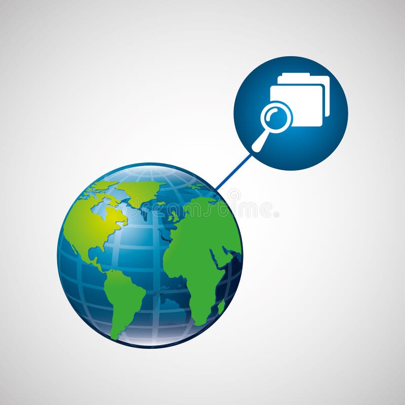 Earth Global Search Folder Connected Media Stock Vector - Illustration ...