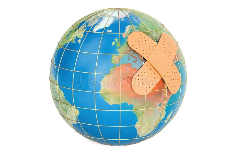 Earth Globe with Adhesive Plaster, 3D Stock Illustration - Illustration ...