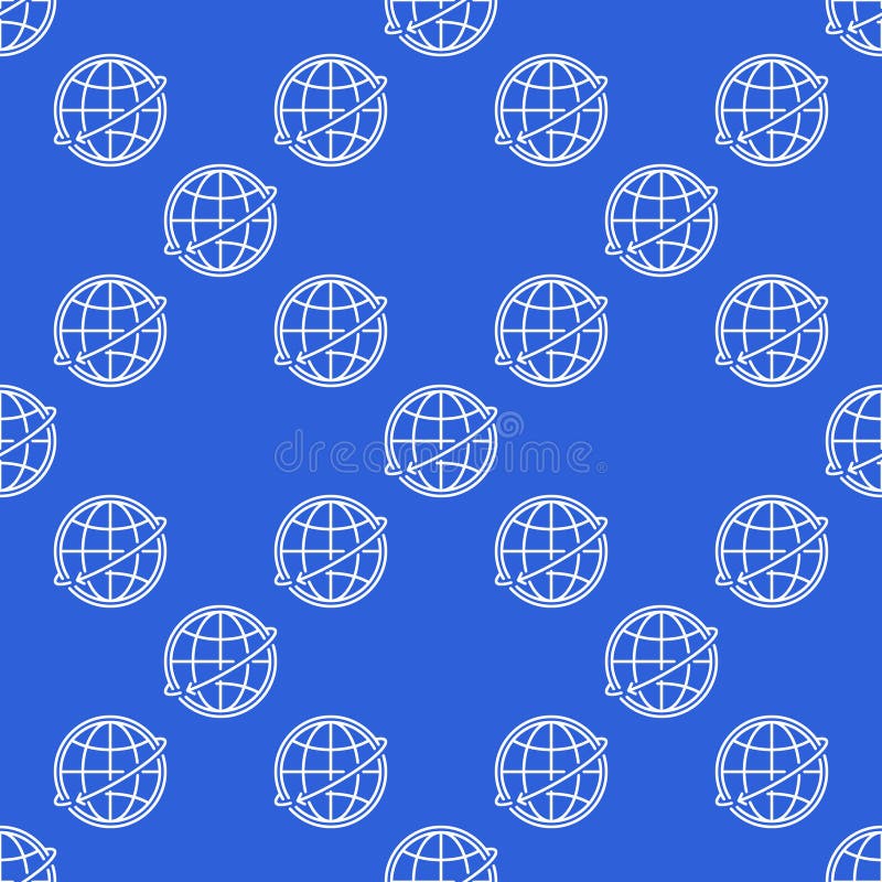 Earth Globe and Arrow Around Vector Seamless Pattern in Outline Style ...