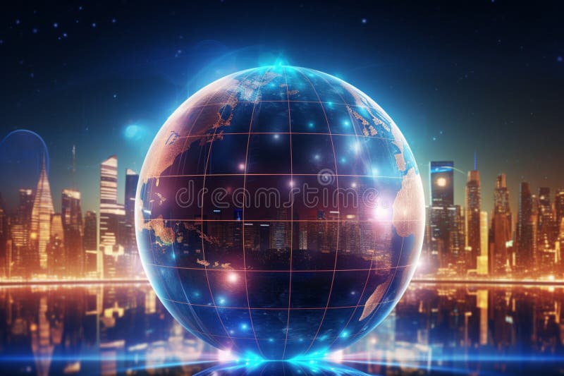 Earth Globe Bathed in Neon Lights, Representing Global Communication ...