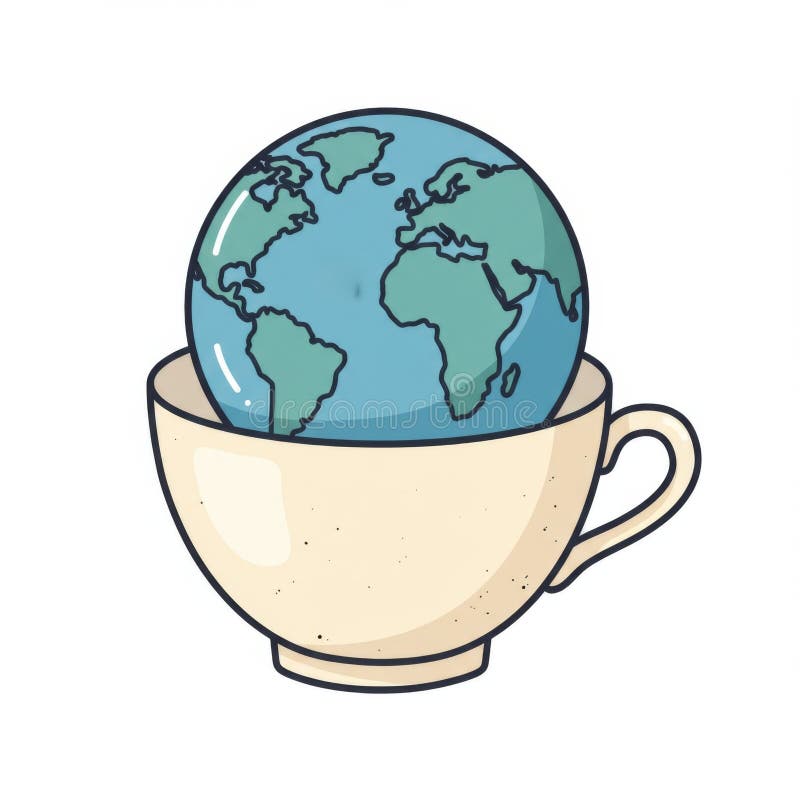 Earth Globe in Beige Tea Cup Illustration Stock Illustration ...