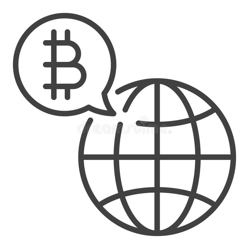 Earth Globe with Bitcoin Vector Global Cryptocurrency Outline Icon or ...