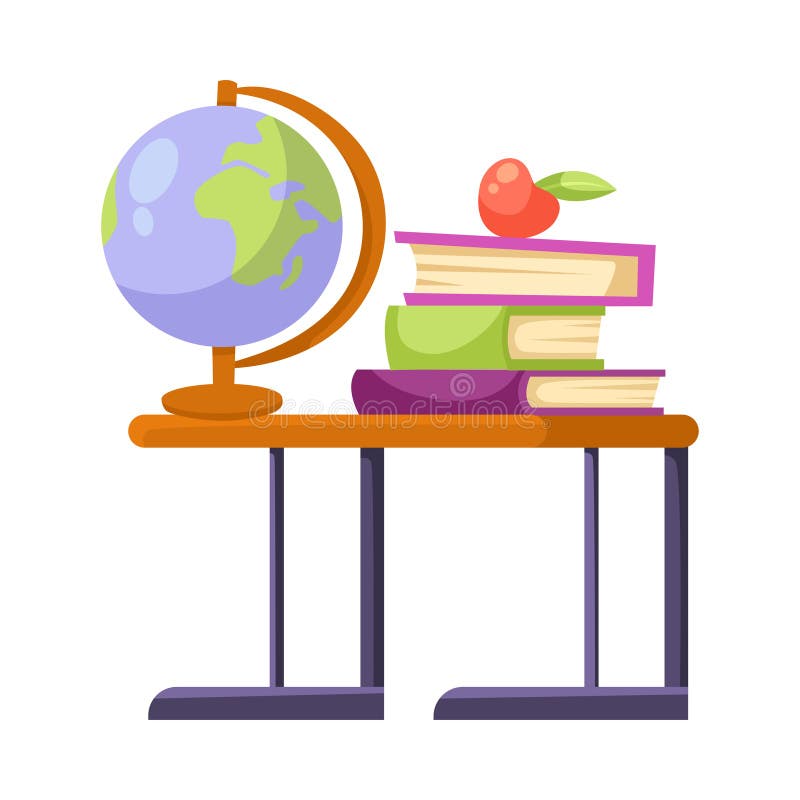 Earth Globe and Books on Table As Education Vector Illustration Stock ...