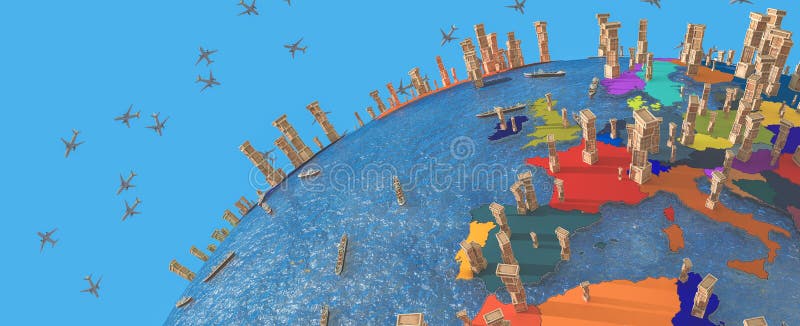 Earth Globe, Boxes and Planes, Transportation Concept Stock ...