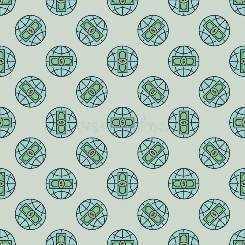 Earth Globe with Cash with Vector World Colored Seamless Pattern Stock ...