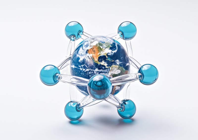Earth Globe at the Center of a Molecular Structure of Water. World ...