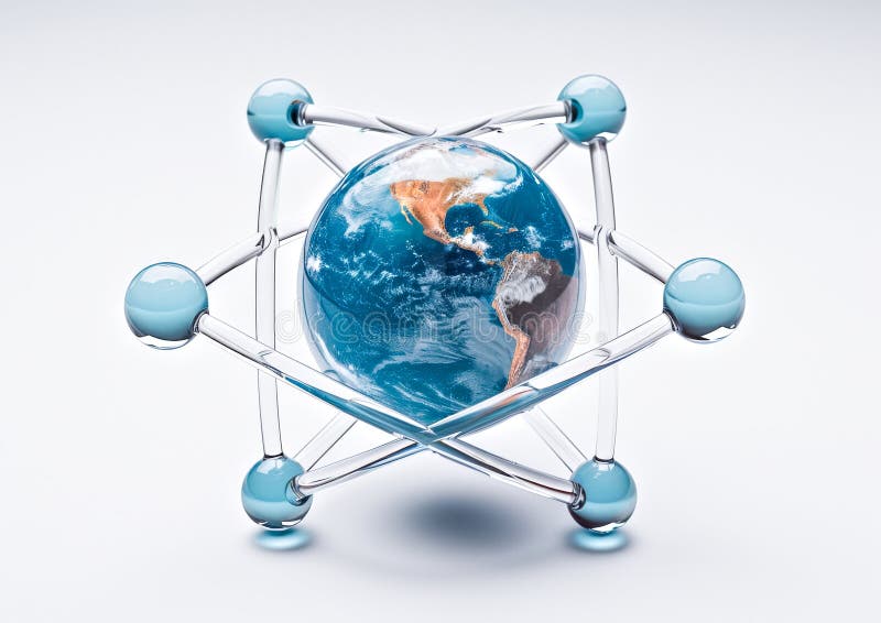 Earth Globe at the Center of a Molecular Structure of Water. World ...