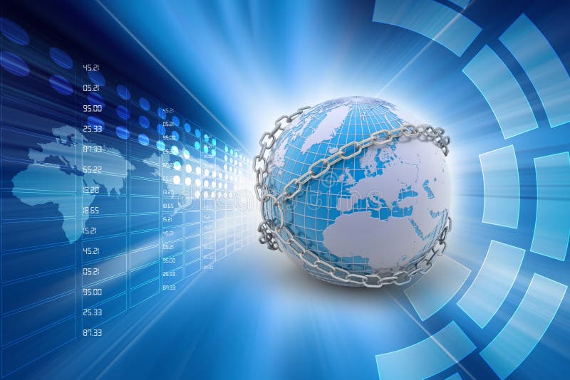 Earth globe close in chain stock illustration. Illustration of ...