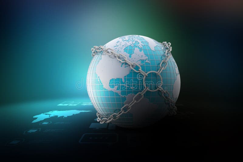 Earth globe close in chain stock illustration. Illustration of access ...