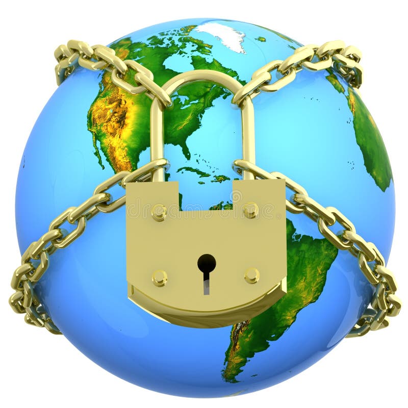 Earth Globe Close in Chain and Padlock Stock Illustration ...
