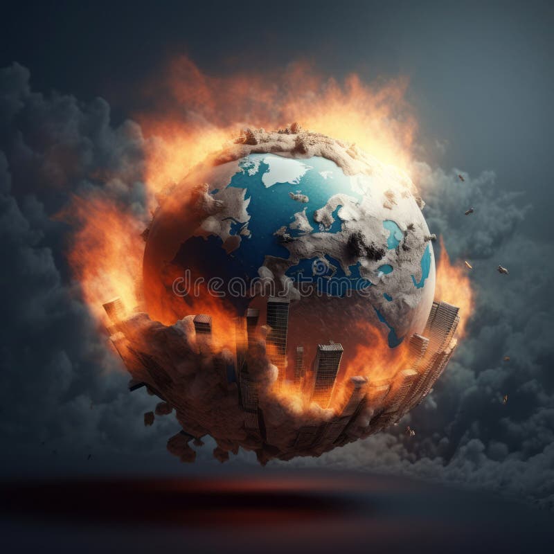 A Burning and Destroyed City, Representing War Destruction and Disaster ...