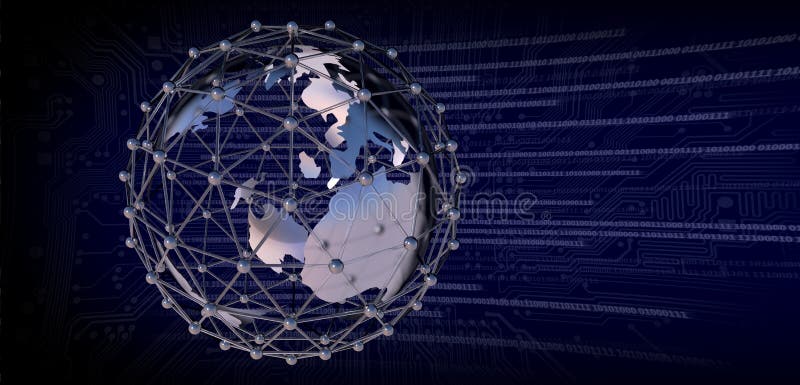 Earth Globe with Connection Network. Printed Circuit and Binary Code ...