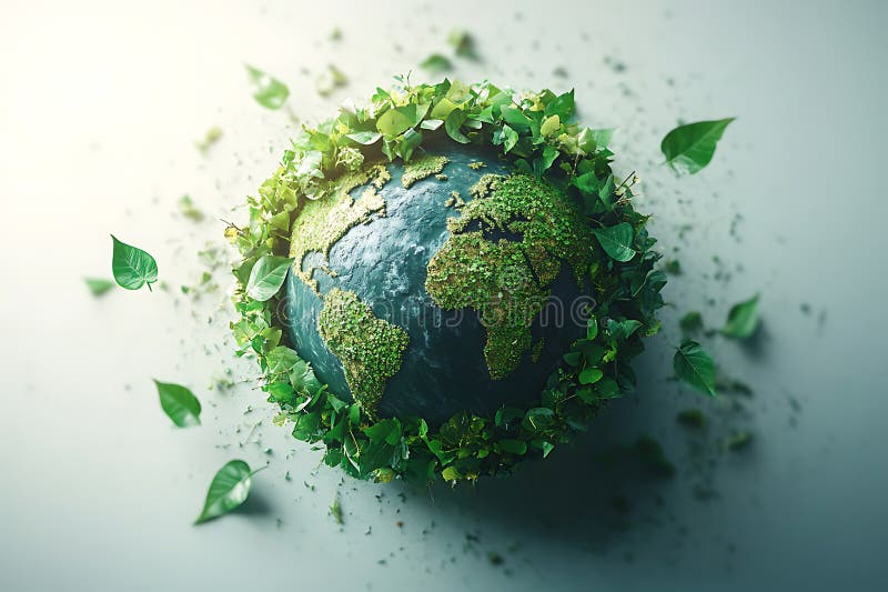 Earth Globe Covered in Greenery Symbolizing Environmental Conservation ...