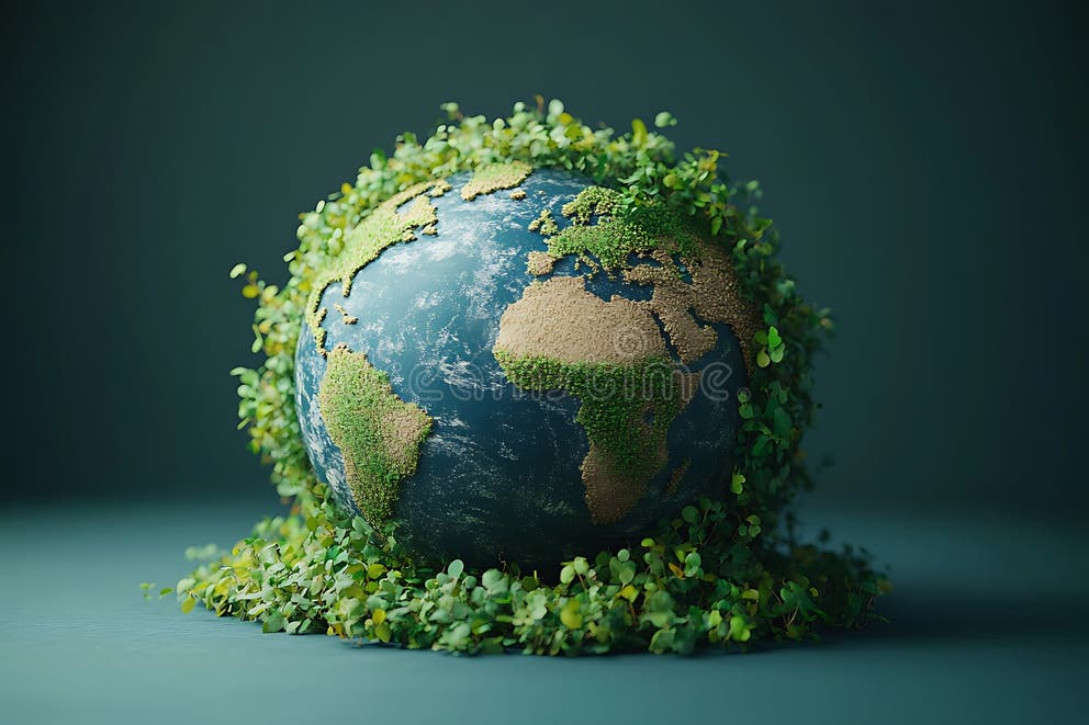 Earth Globe Covered in Greenery Symbolizing Environmental Conservation ...