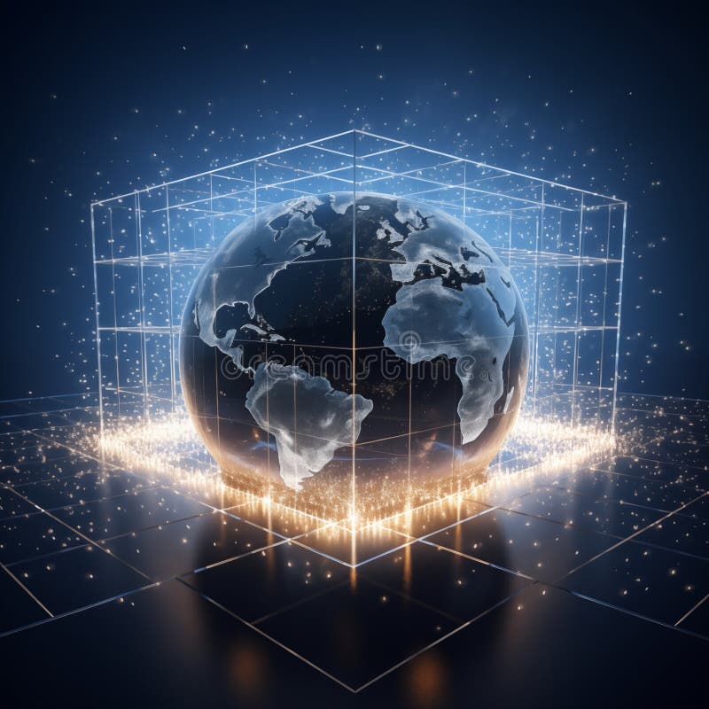 Earth Globe in 3d Lines Cube Space Connectivity Stock Illustration ...