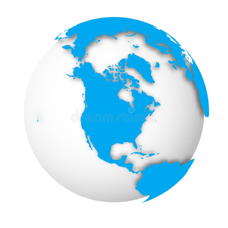 Earth Globe. 3D World Map with Blue Lands Dropping Shadows on White ...