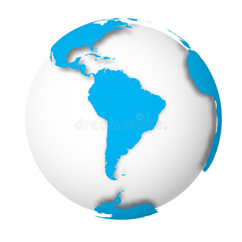 Earth Globe. 3D World Map with Blue Lands Dropping Shadows on White ...