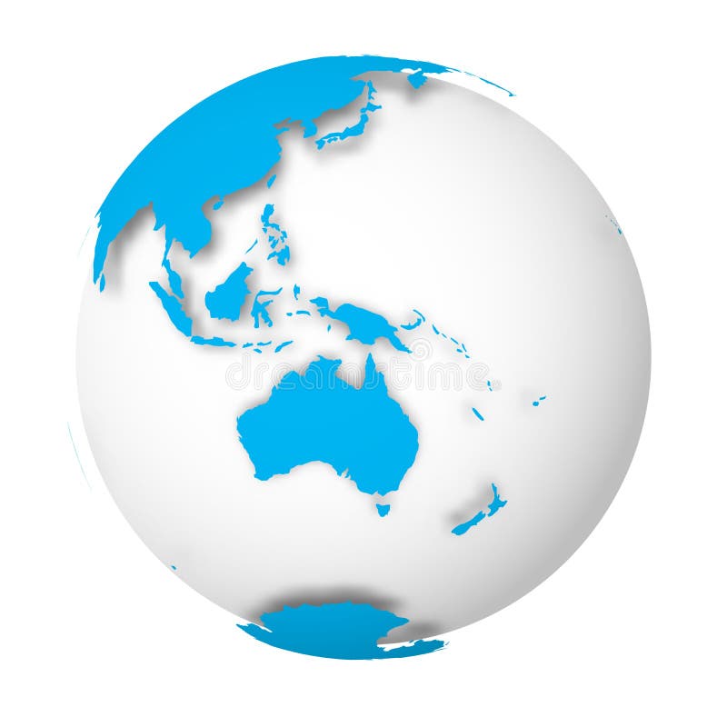 Earth Globe. 3D World Map with Blue Lands Dropping Shadows on White ...