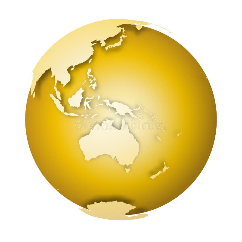 Golden Earth Globe. 3D World Map with Metallic Lands Dropping Shadows ...