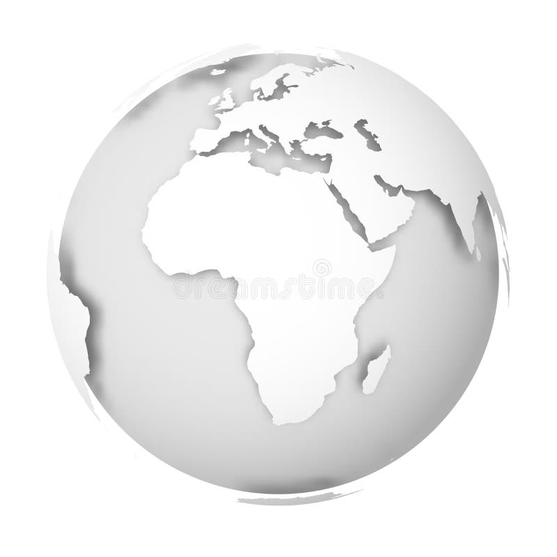Earth Globe. 3D World Map with White Lands Dropping Shadows on Light ...