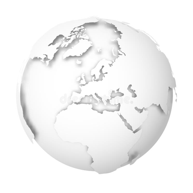 Earth Globe. 3D World Map with White Lands Dropping Shadows on Light ...