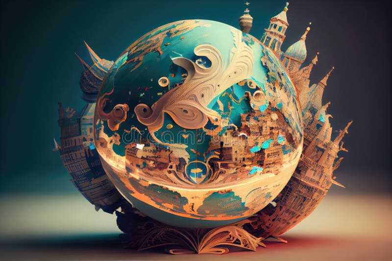 Earth Globe Design, World Map 3D Generative Ai Illustration Stock ...