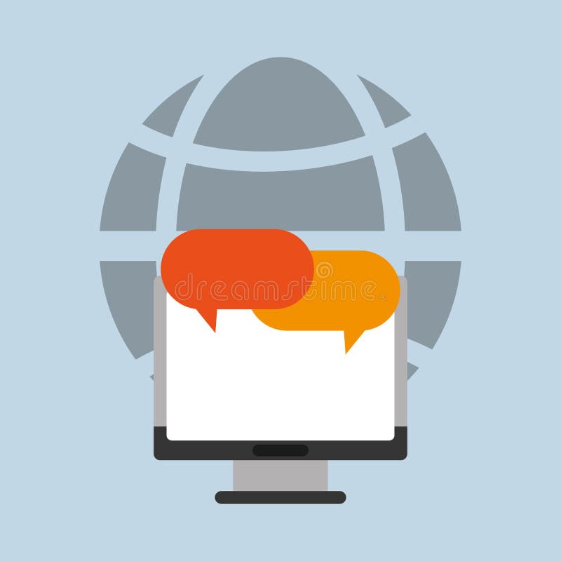 Earth Globe Diagram with Computer and Chat Bubbles Icon Stock Vector ...