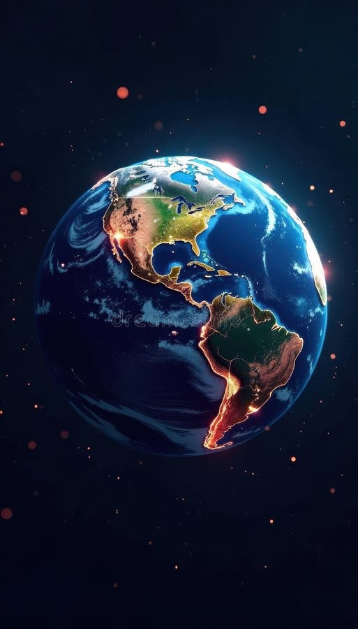 Earth Globe with Digital Lines and Nodes, Futuristic Style, Data ...