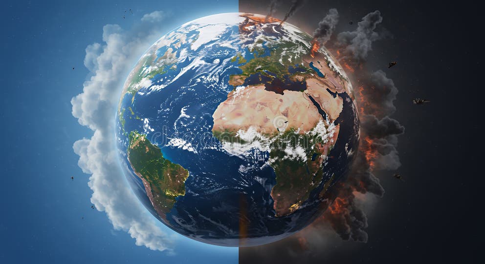 Earth Globe Divided with Environment and Destruction Climate Change ...