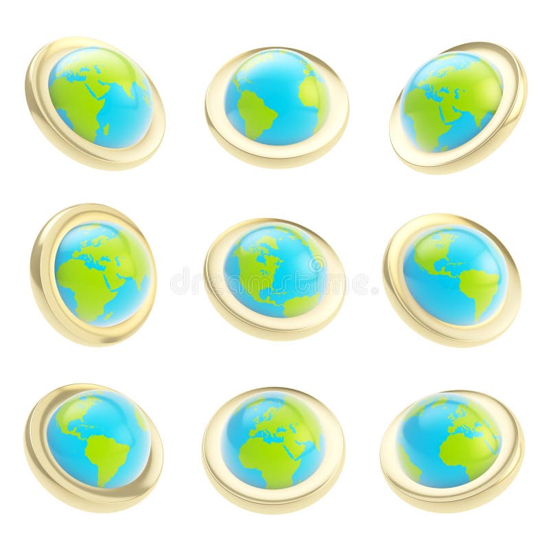 Earth Globe Emblem Tag in Nine Foreshortening Stock Illustration ...