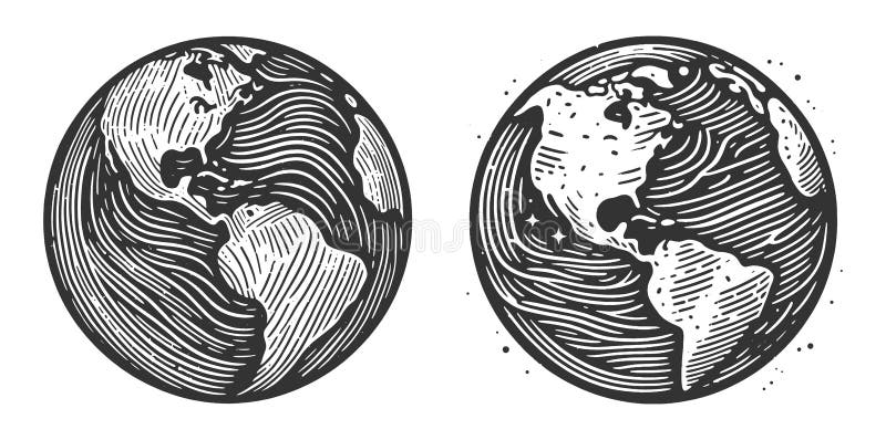 Earth Globe Engraving Set Raster Collection Stock Illustration ...