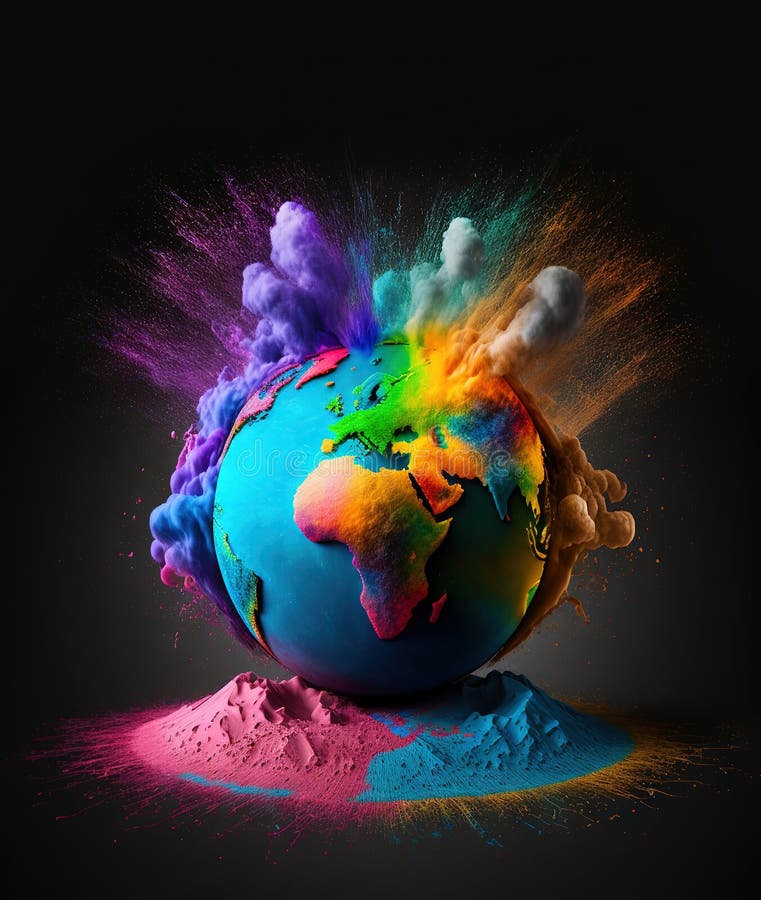 Earth Globe Exploding with Colorful Holi Powder. Generative AI Stock ...