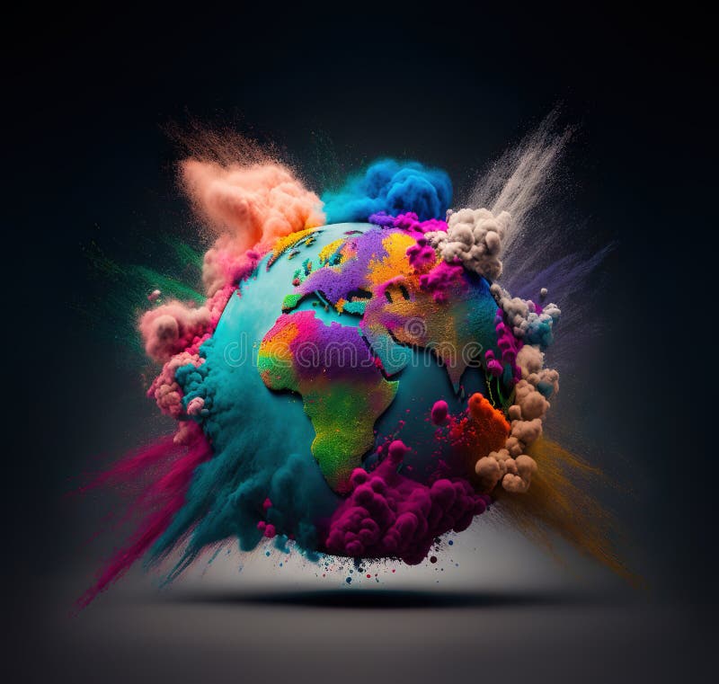 Earth Globe Exploding with Colorful Holi Powder. Generative AI Stock ...