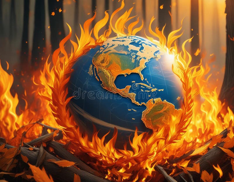 Earth on Fire with Wildfire Forest Fire in Climate Change Stock ...