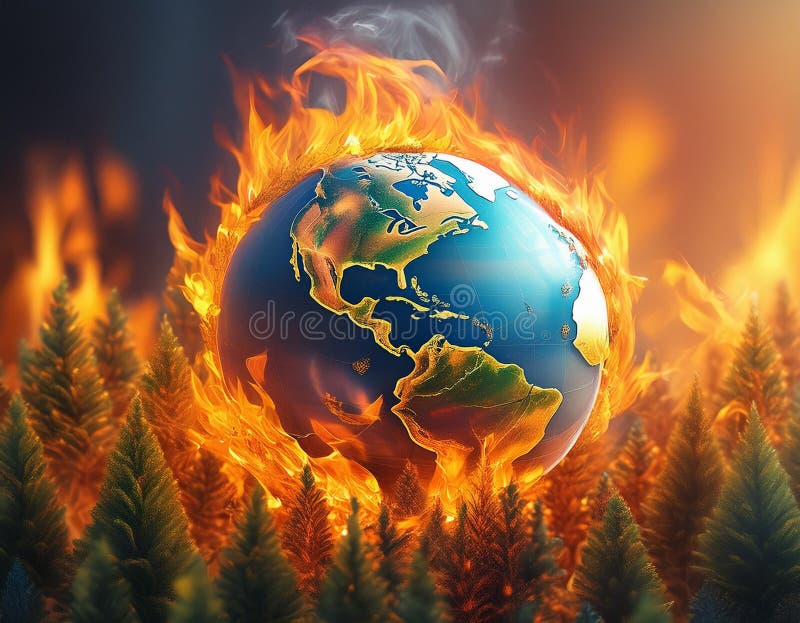 Earth on Fire with Wildfire Forest Fire in Climate Change Stock ...