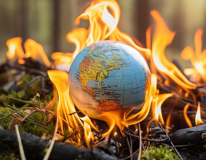 Earth on Fire with Wildfire Forest Fire in Climate Change Stock ...