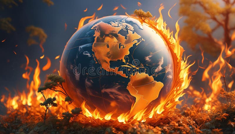 Earth on Fire with Wildfire Forest Fire in Climate Change Stock ...