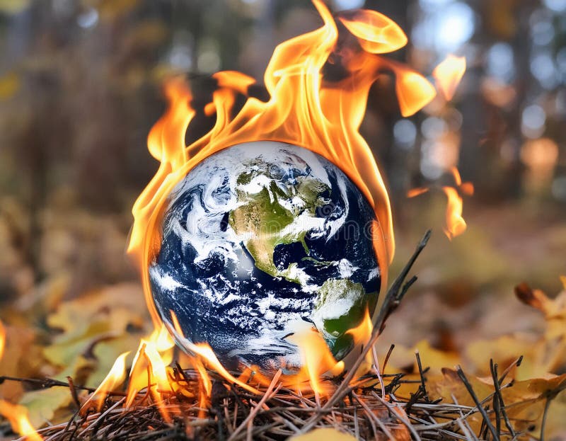 Earth on Fire with Wildfire Forest Fire in Climate Change Stock ...