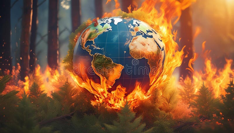Earth on Fire with Wildfire Forest Fire in Climate Change Stock ...