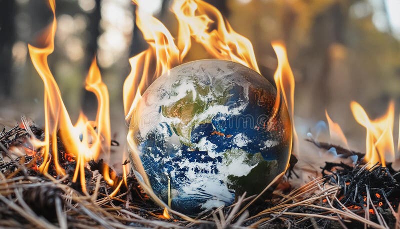 Earth on Fire with Wildfire Forest Fire in Climate Change Stock ...