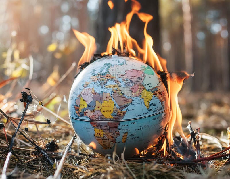 Earth on Fire with Wildfire Forest Fire in Climate Change Stock ...