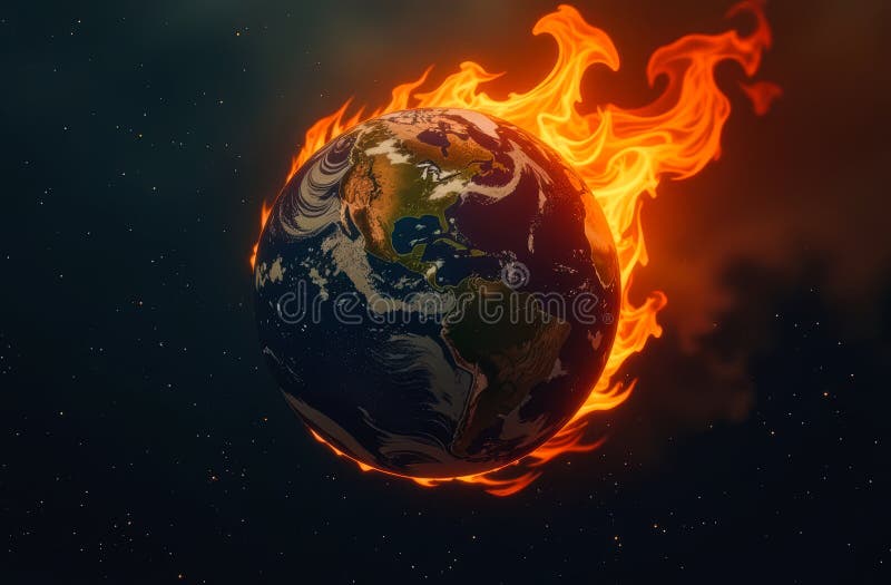 Earth Globe on Fire with Wildfire Fire in Climate Change, the Earth is ...