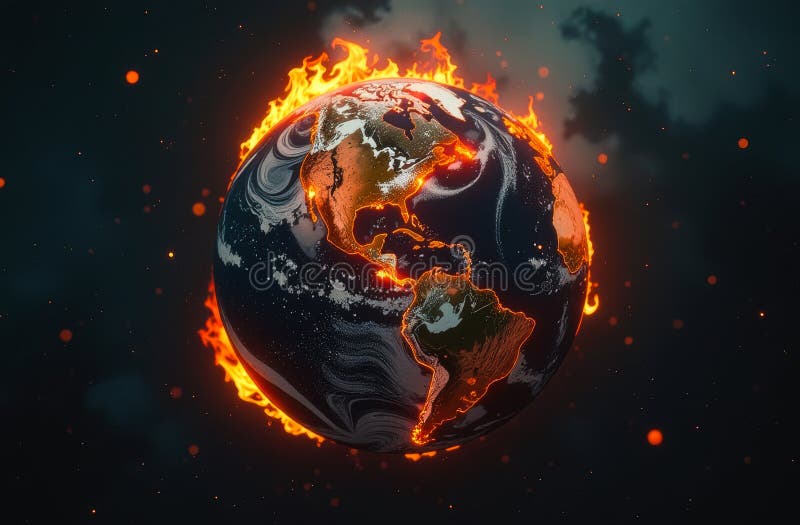 Earth Globe on Fire with Wildfire Fire in Climate Change, the Earth is ...