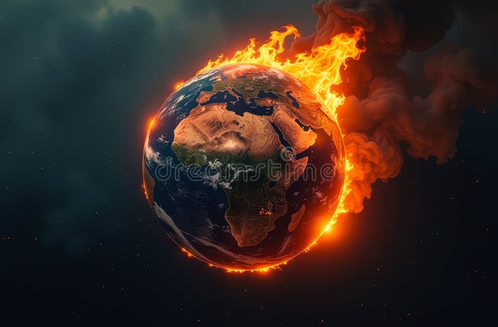 Earth Globe on Fire with Wildfire Fire in Climate Change, the Earth is ...